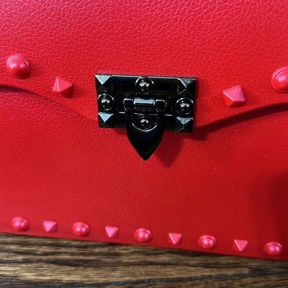 AKIRA | Bags | Red Studded In The Night Spike Top Handle Crossbody ...